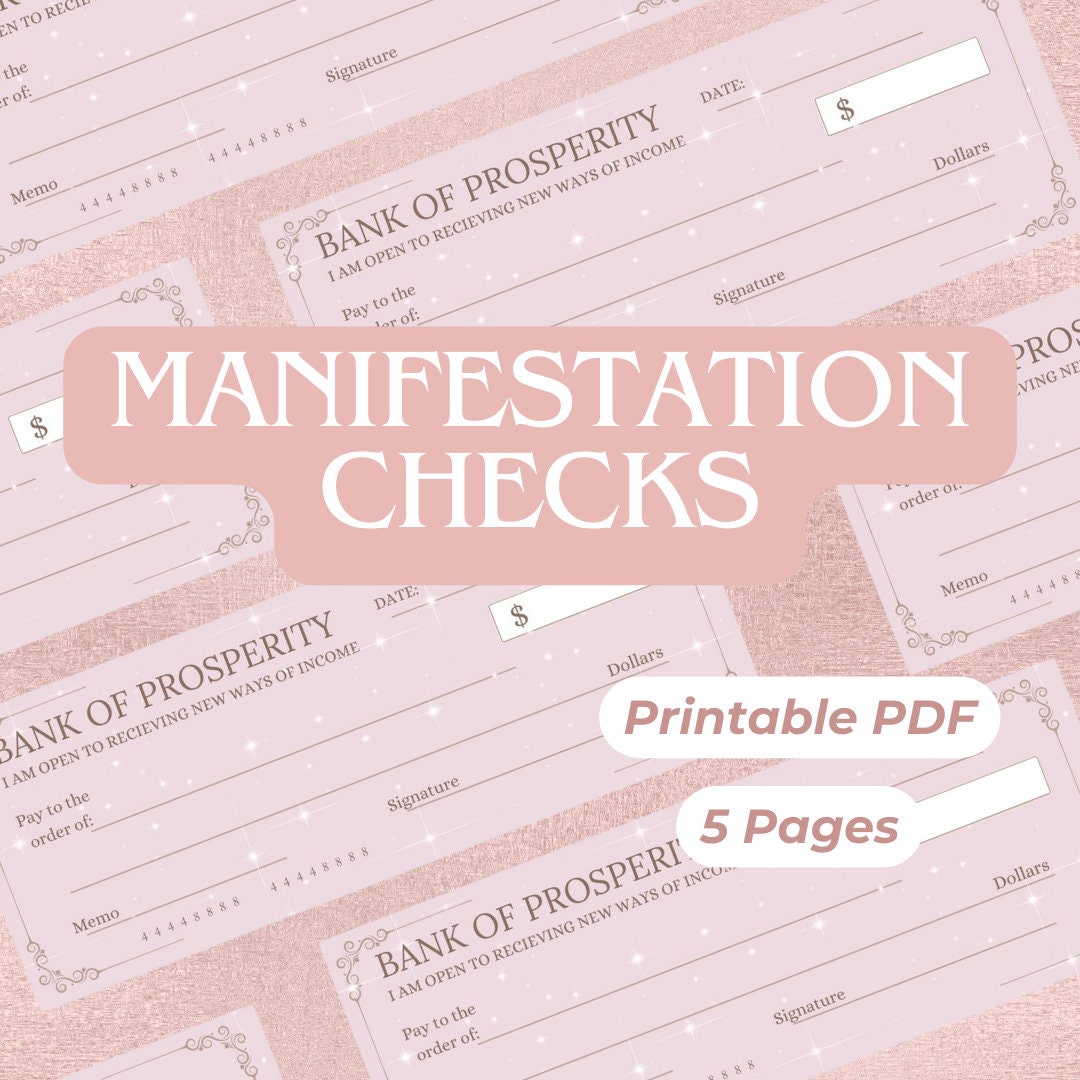 Manifestation Checks Printable Bundle – 15 Pink Law of Attraction Money ...