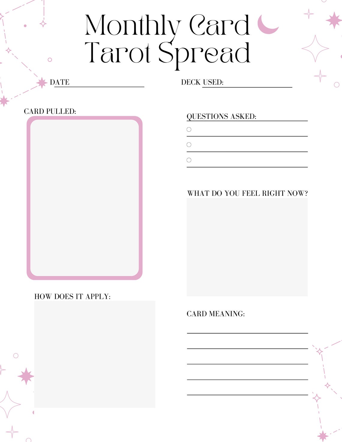Tarot Journal Printable Tarot Spreads PDF Tarot Workbook - Etsy
