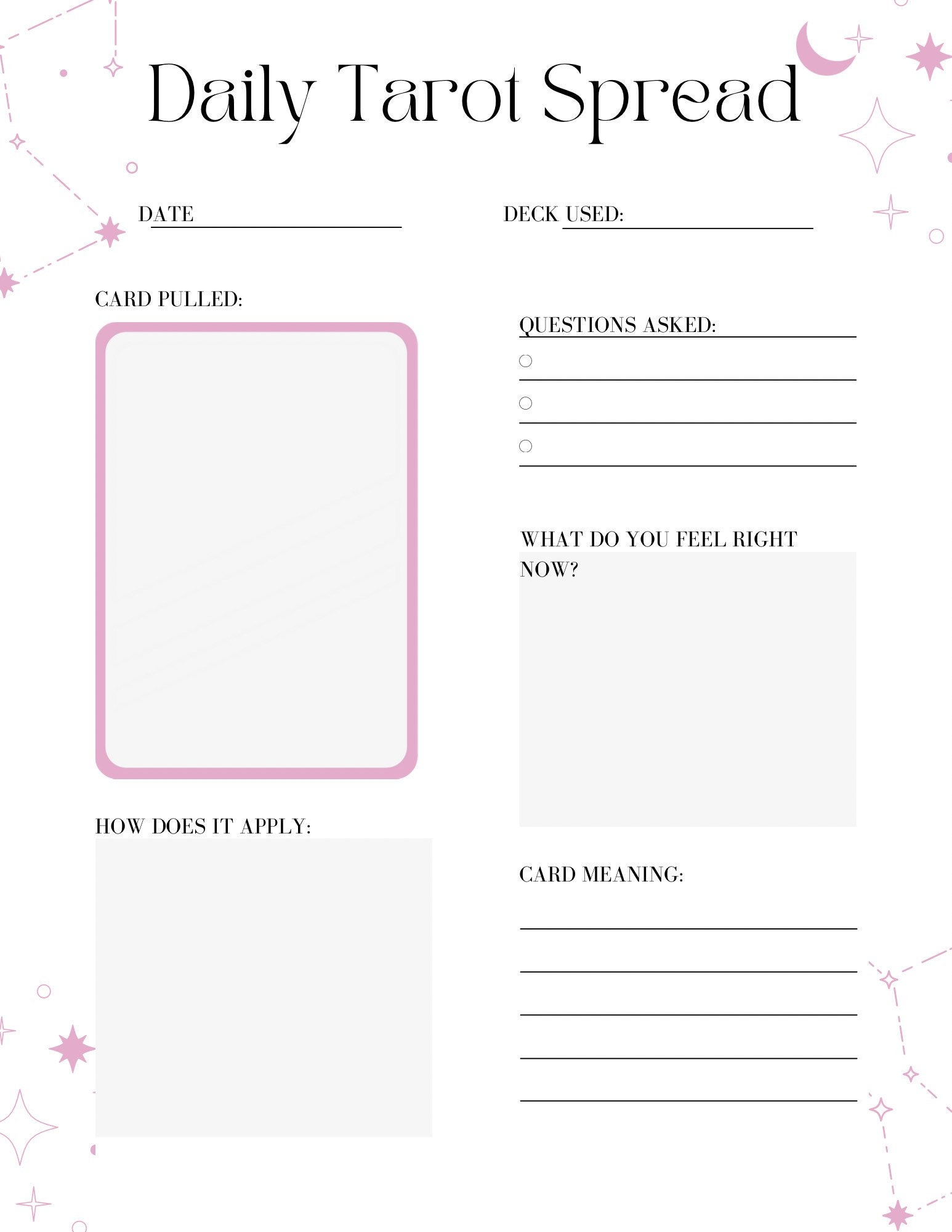 Tarot Journal Printable Tarot Spreads PDF Tarot Workbook - Etsy