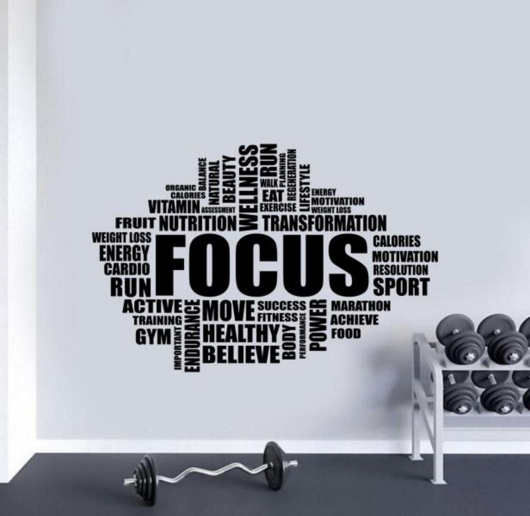 Gym Wall Decal Vinyl Sticker Focus Sign Motivational Word Cloud Gym ...
