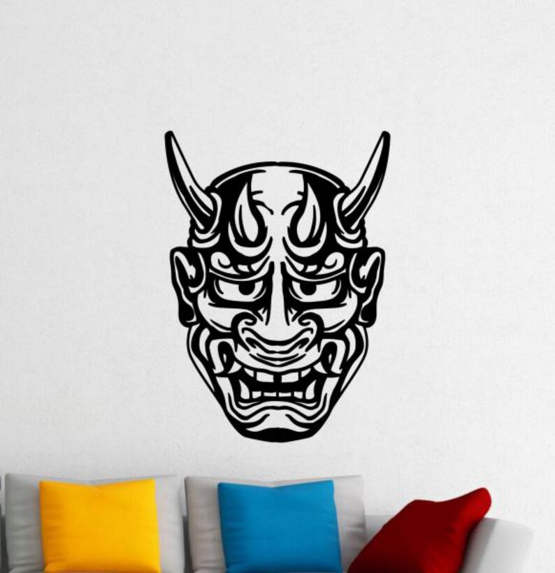 Hannya Mask Wall Decal Vinyl Sticker Samurai Mask Wall Decor - Etsy