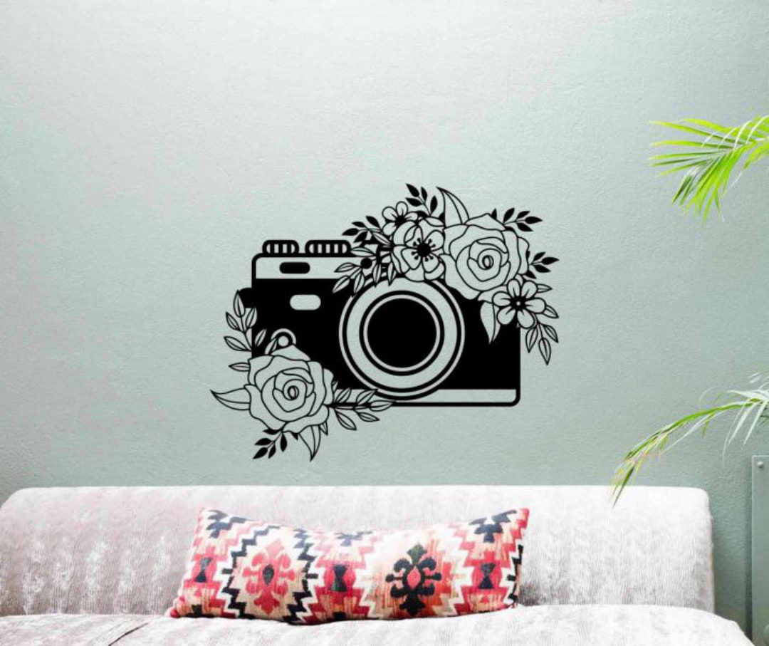 Photo Camera Wall Decal Vinyl Sticker Photography Floral Camera Wall ...