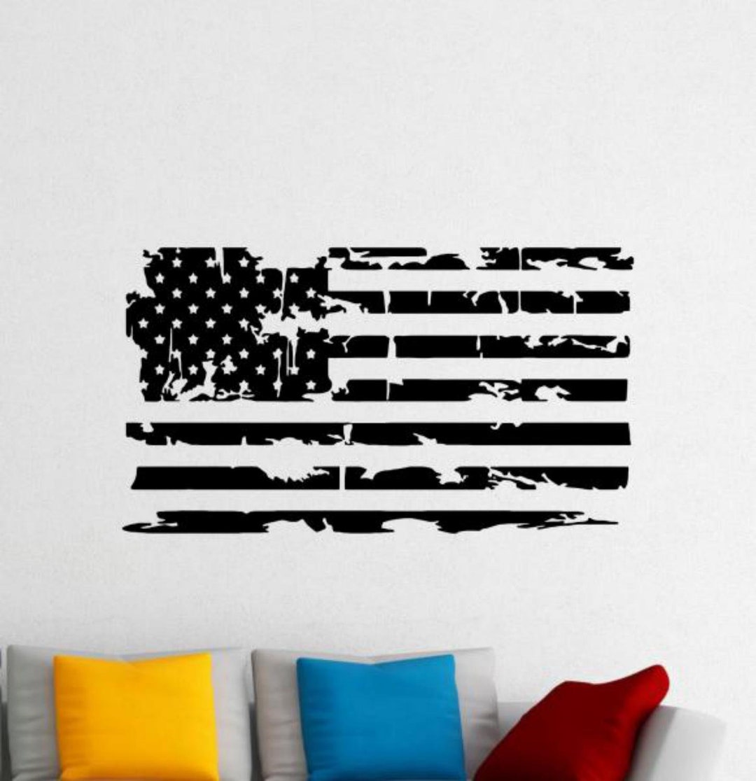 Distressed American Flag Wall Decal Vinyl Sticker Sign US Flag Decal ...
