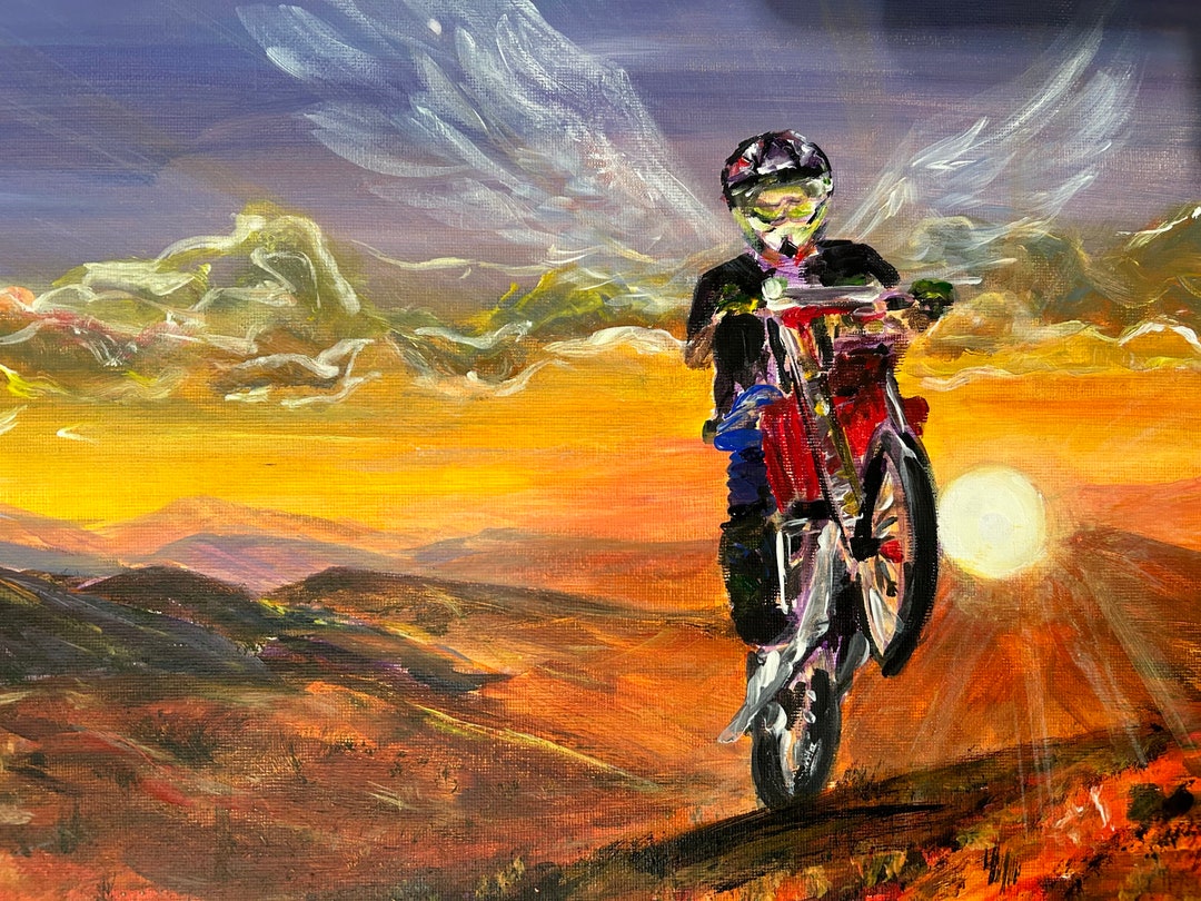 Acrylic Painting Motorcyclist at Sunset 30x40cm - Etsy