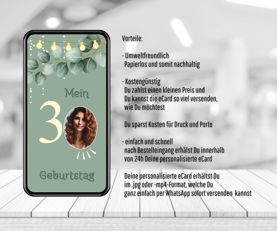 Digital Invitation Birthday Green, Ecard 30 40 50 60 Birthday Woman ...