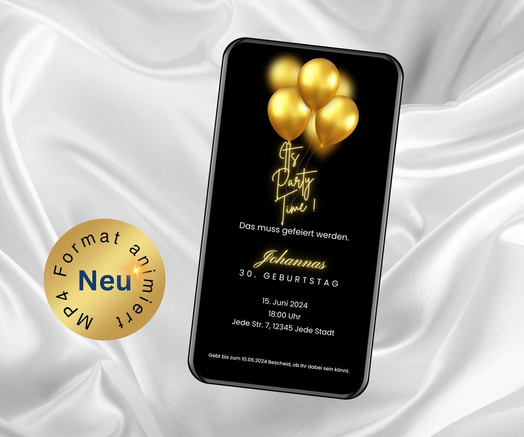 Ecard Birthday Its Party Time Gold, 30th Birthday Invitation, Animated ...