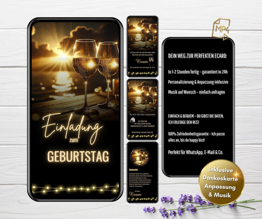 Whatsapp Invitation Gold Black, Digital Invitation Card With Champagne ...