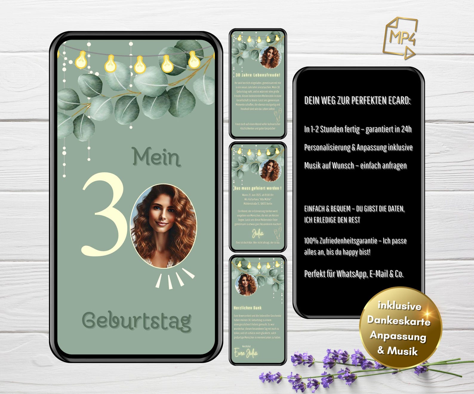 Digital Invitation Birthday Green, Ecard 30 40 50 60 Birthday Woman ...