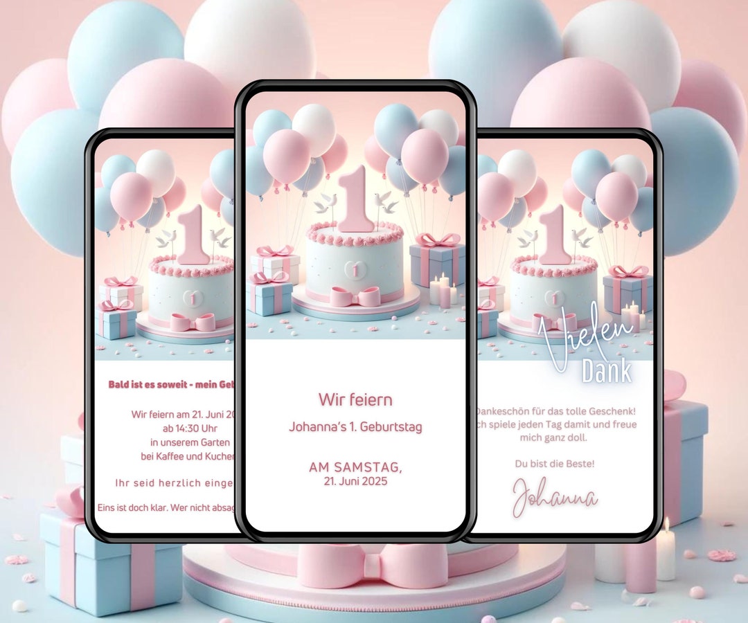 Digital Invitation 1st Child's Birthday With Thank You Card ...