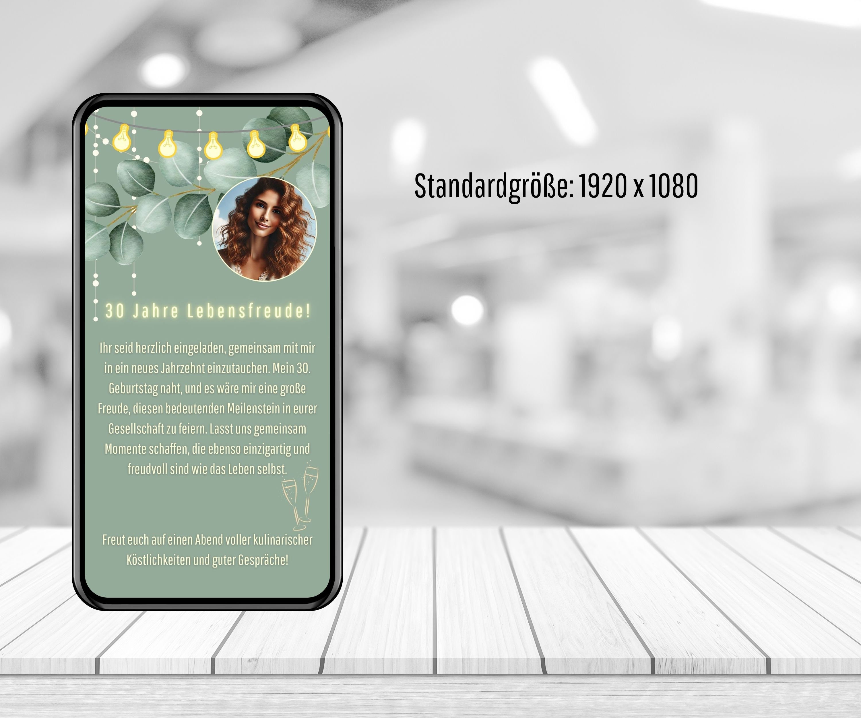 Digital Invitation Birthday Green, Ecard 30 40 50 60 Birthday Woman ...