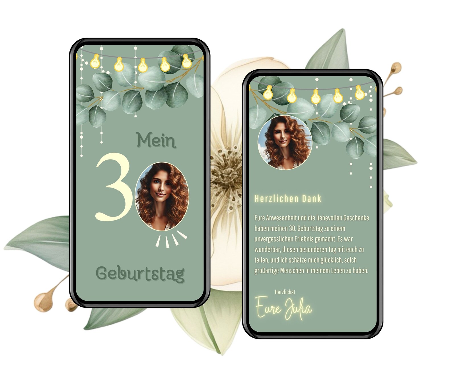 Digital Invitation Birthday Green, Ecard 30 40 50 60 Birthday Woman ...
