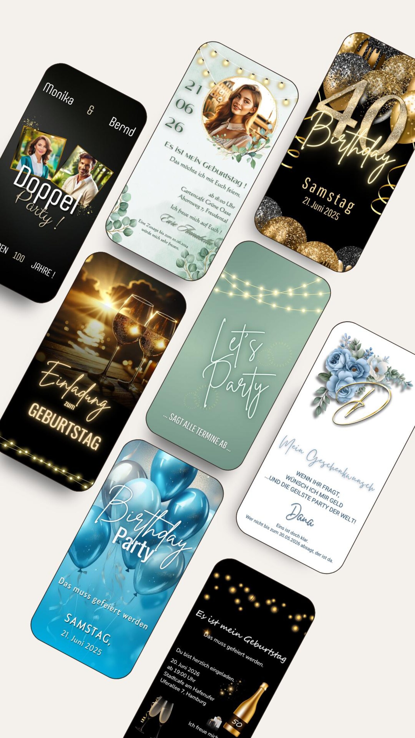 Digital Invitation Birthday Green, Ecard 30 40 50 60 Birthday Woman ...