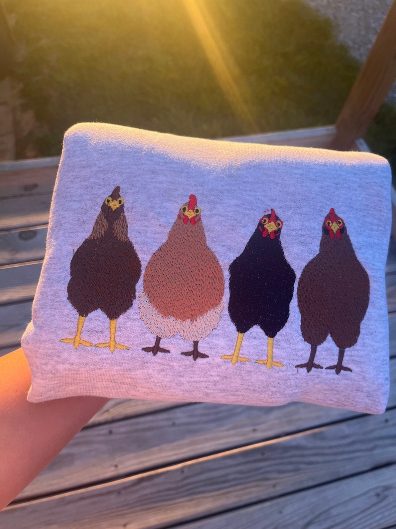 Embroidered Chicken Sweatshirt, Chicken Embroidered Sweatshirt, Chicken ...