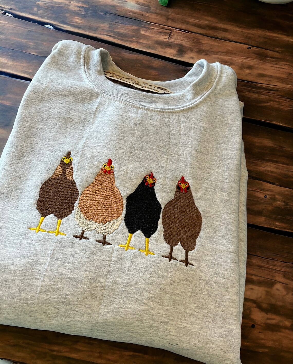 Embroidered Chicken Sweatshirt, Chicken Embroidered Sweatshirt, Chicken ...