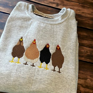 Embroidered Chicken Sweatshirt, Chicken Embroidered Shirt, Chicken ...