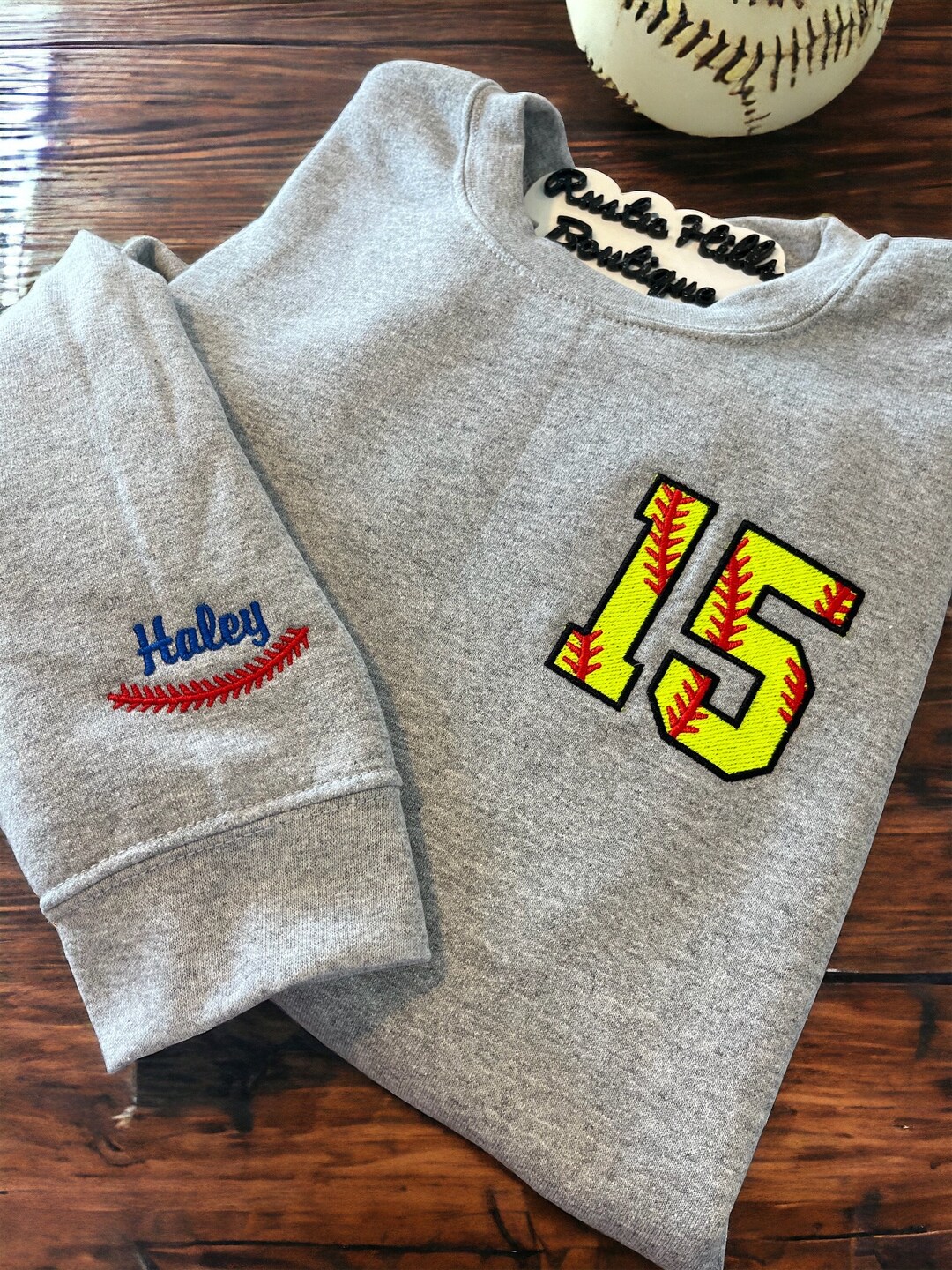 Embroidered Softball Sweatshirt, Softball Number Embroidered Shirt ...