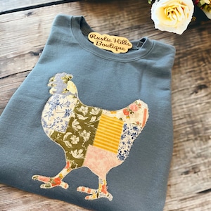 Embroidered Chicken Sweatshirt, Patch Fabric Embroidered Shirt, Chicken ...