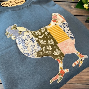 Embroidered Chicken Sweatshirt, Patch Fabric Embroidered Shirt, Chicken ...