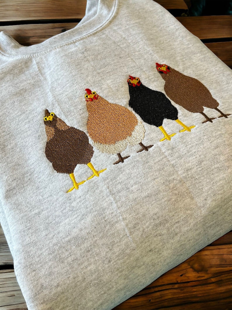 Embroidered Chicken Sweatshirt, Chicken Embroidered Sweatshirt, Chicken ...