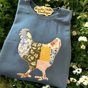 Embroidered Chicken Sweatshirt, Patch Fabric Embroidered Shirt, Chicken ...