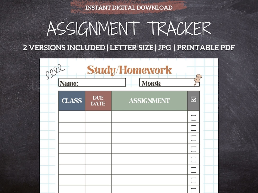 Assignment Tracker, Assignment Printable List, Homework Tracker ...