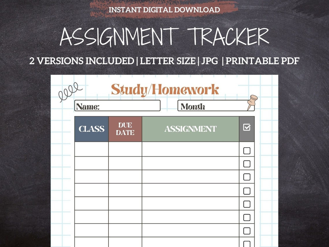 Assignment Tracker, Assignment Printable List, Homework Tracker, Assessment Tracker, Letter PDF ...
