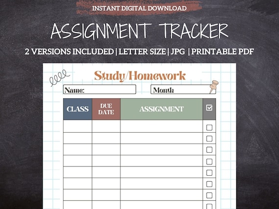 Assignment Tracker Assignment Printable List Homework - Etsy
