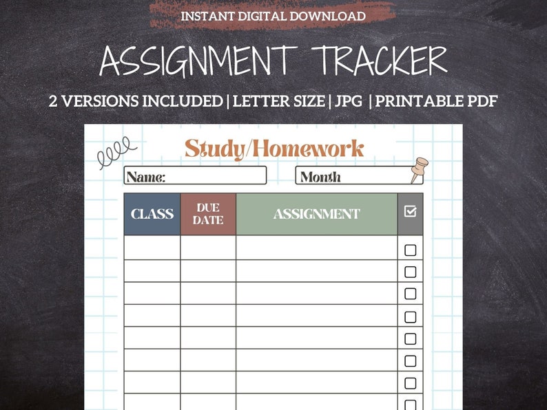 Assignment Tracker, Assignment Printable List, Homework Tracker ...
