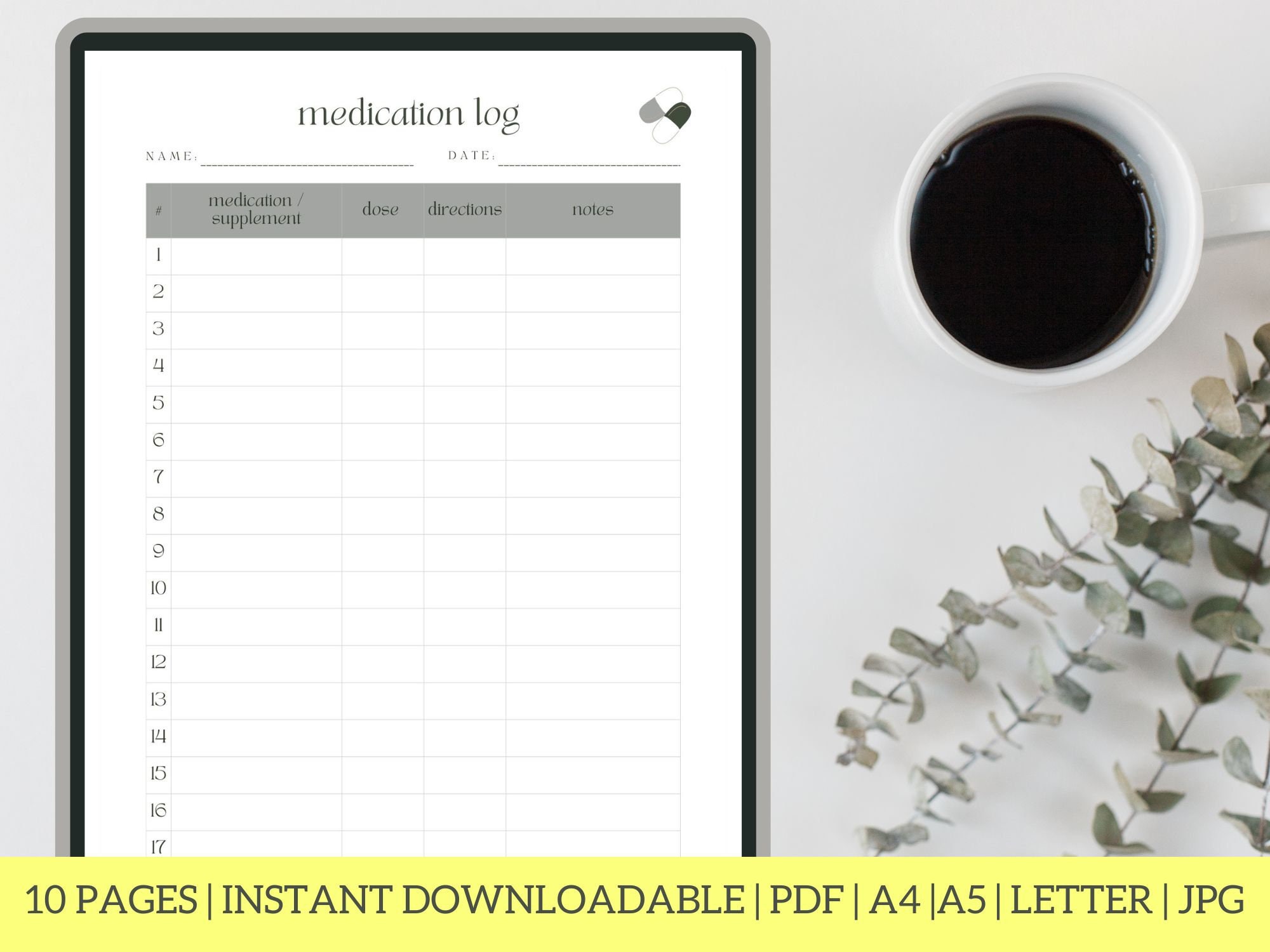 Medical Journal Health Tracker Printable Blood Pressure Habit Tracker ...