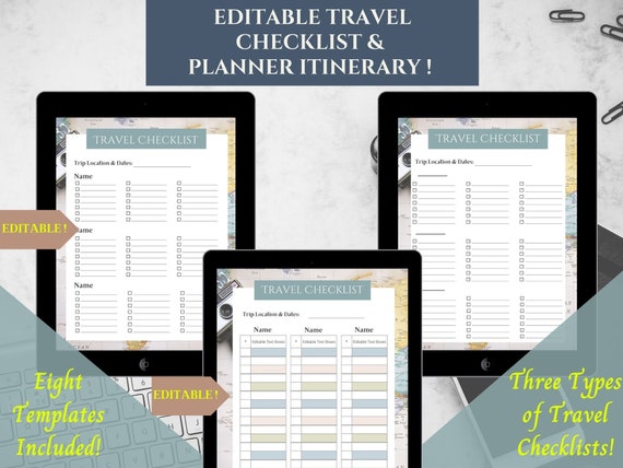 Editable Travel Itinerary & Packing List Trip Checklist - Etsy