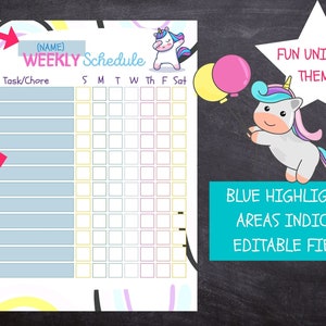 Unicorn Rainbow Printable Editable Daily Checklist for Kids Chore Chart ...