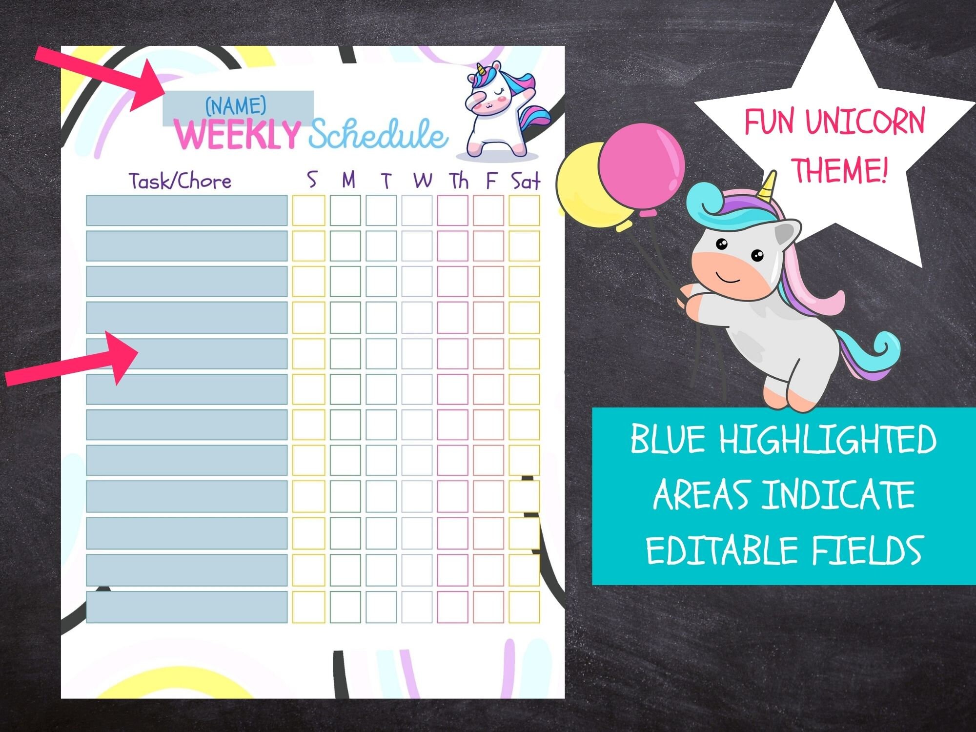 Unicorn Rainbow Printable Editable Daily Checklist for Kids Chore Chart ...