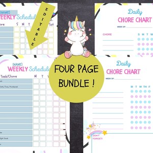 Unicorn Rainbow Printable Editable Daily Checklist for Kids Chore Chart ...