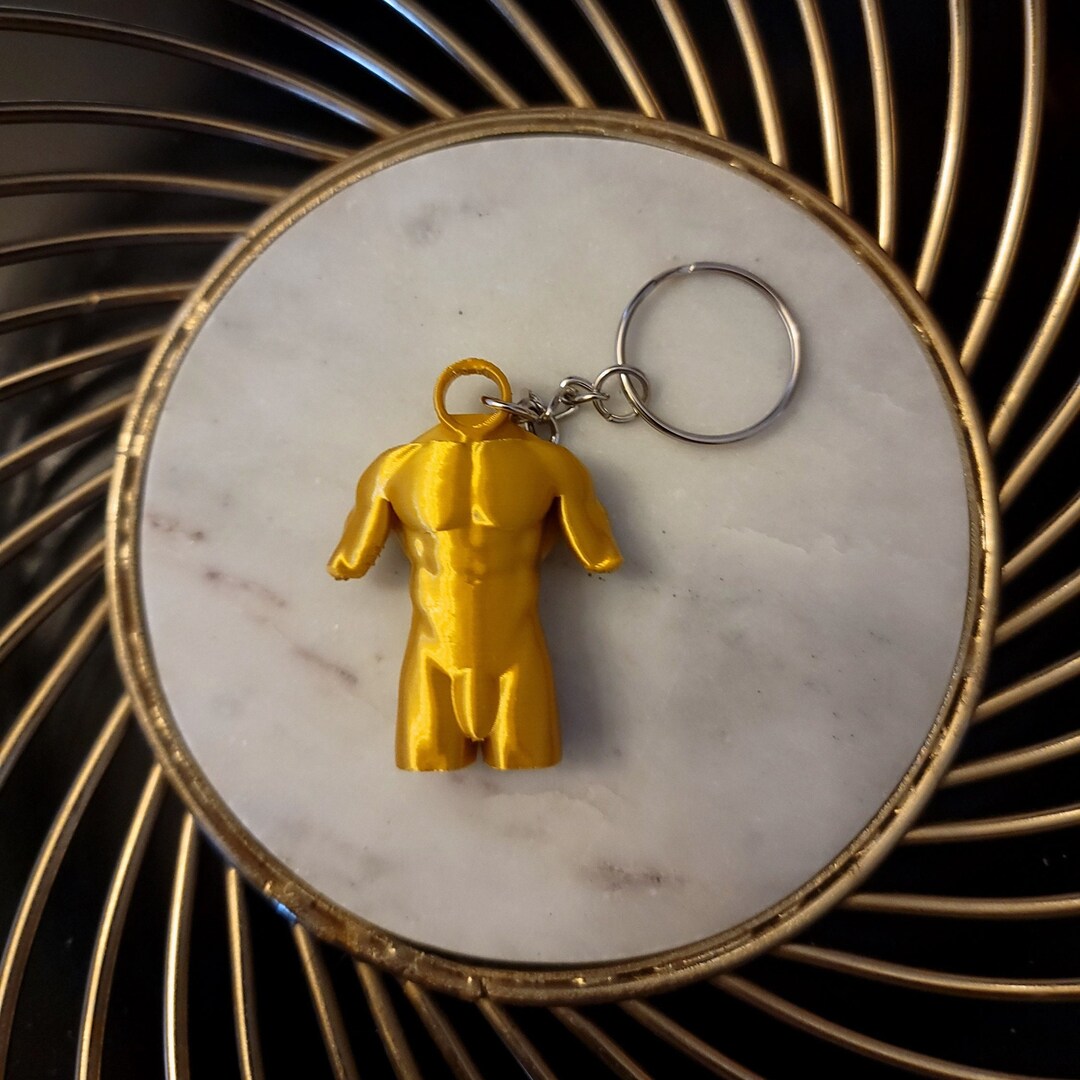 Buy Male Torso Muscle Physique Body Builder Keychain Metallic Gold ...