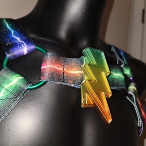 Electric Lightning Bolt Harness Emblem EDC, Decadance, Rave Wear Emoji ...