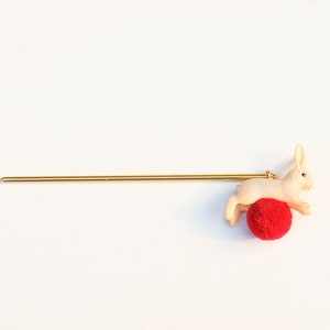 Rabbit Hairpin Rabbit Hair Stick With Red Velvet Ball Kawaii - Etsy