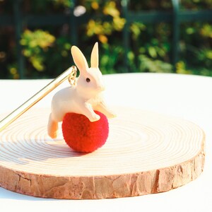 Rabbit Hairpin Rabbit Hair Stick With Red Velvet Ball Kawaii - Etsy