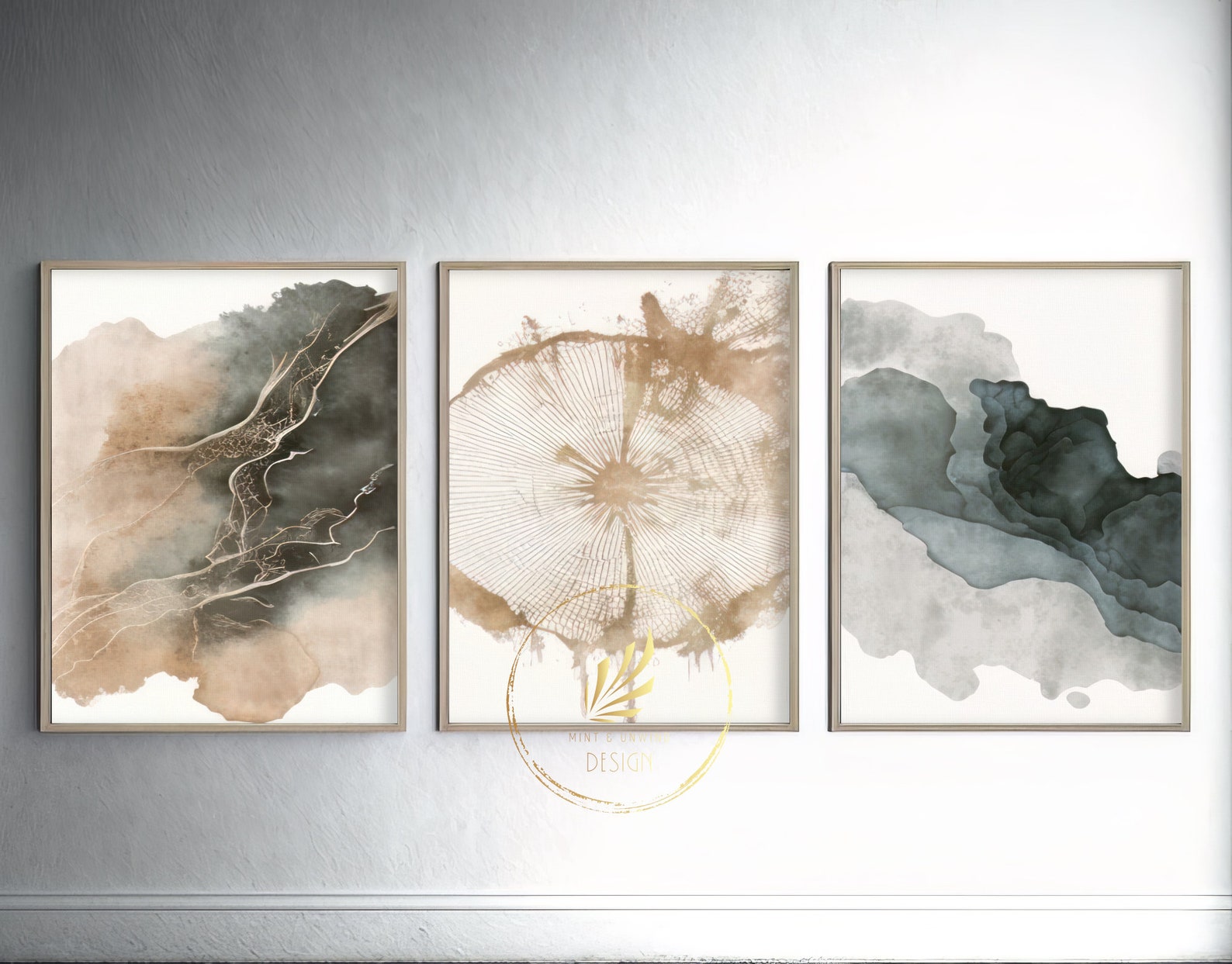 Set of 3 Abstract Neutral Art Print Tree Ring Digital Printable Wall ...