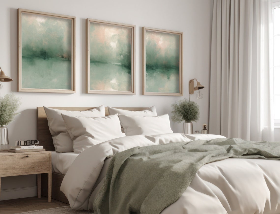 Set of 3 Green Abstract Digital Printable Wall Art Painting - Etsy