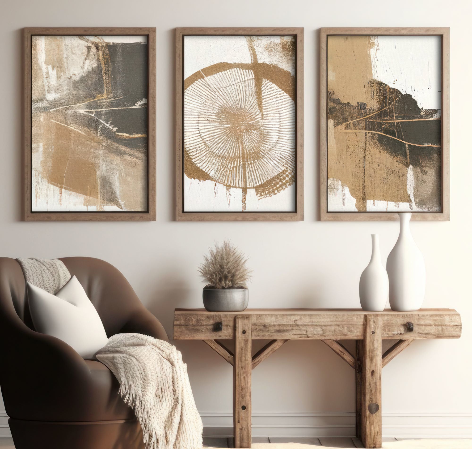 Set of 3 Abstract Neutral Art Print Tree Ring Digital Printable Wall ...