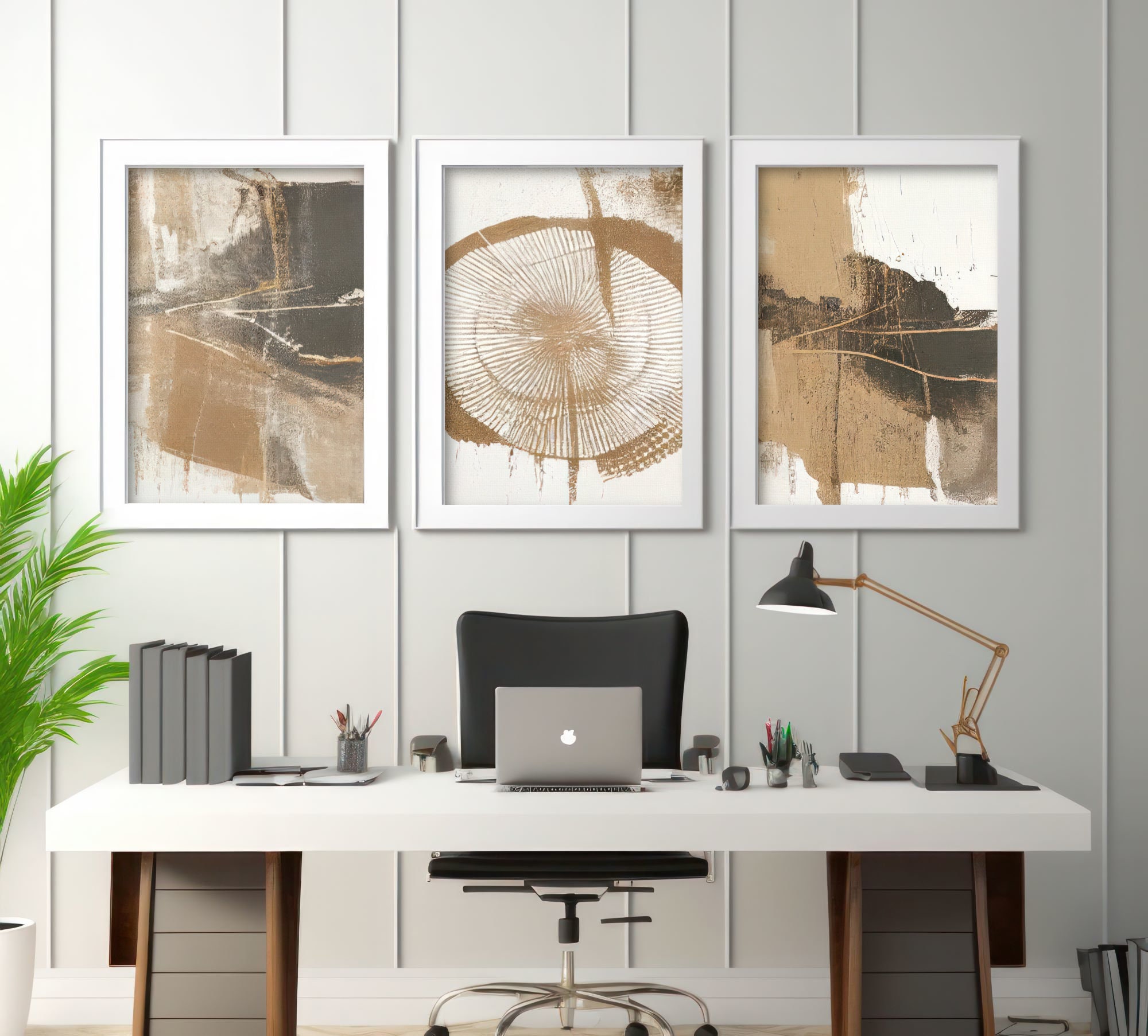 Set of 3 Abstract Neutral Art Print Tree Ring Digital Printable Wall ...