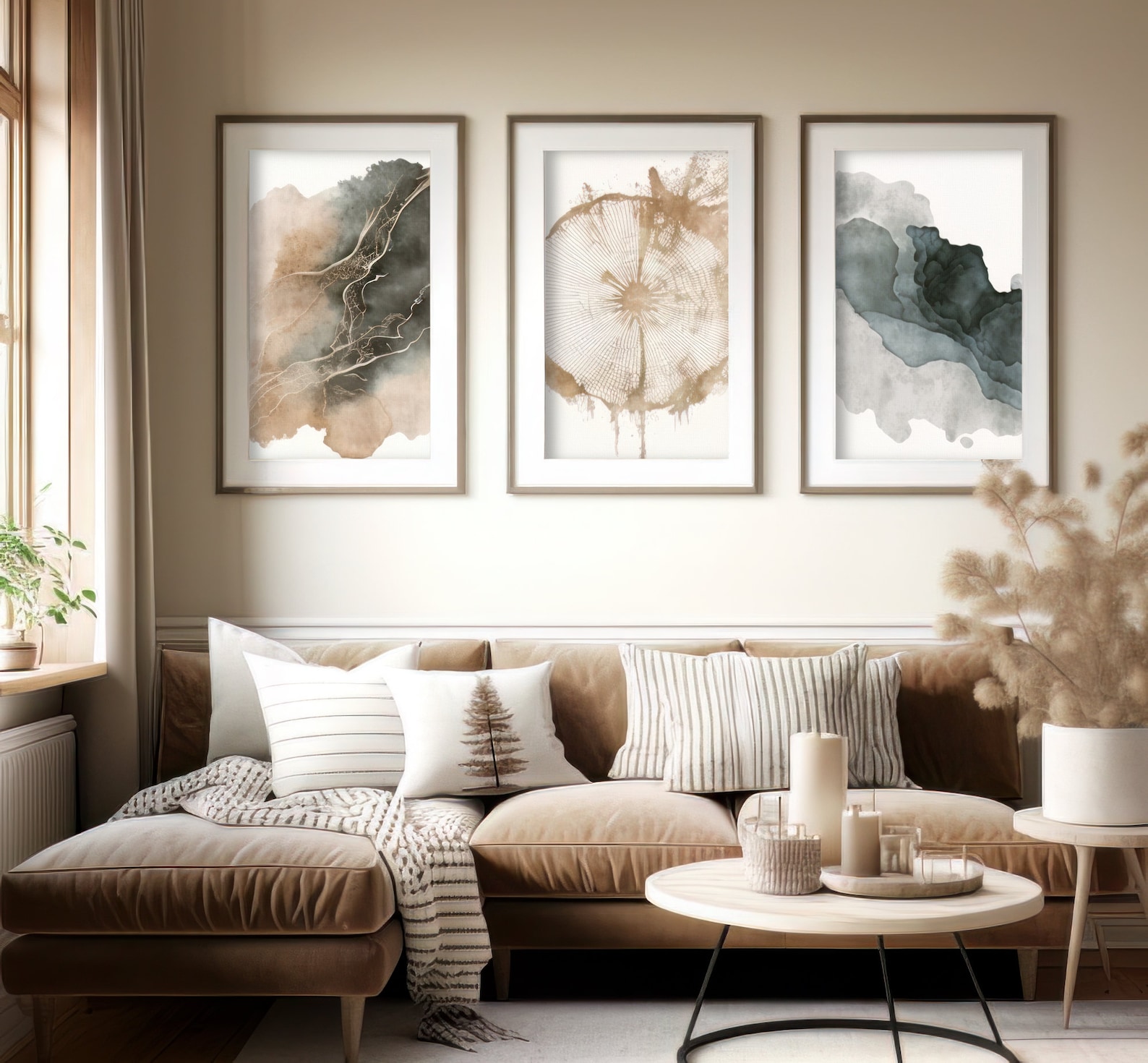 Set of 3 Abstract Neutral Art Print Tree Ring Digital - Etsy