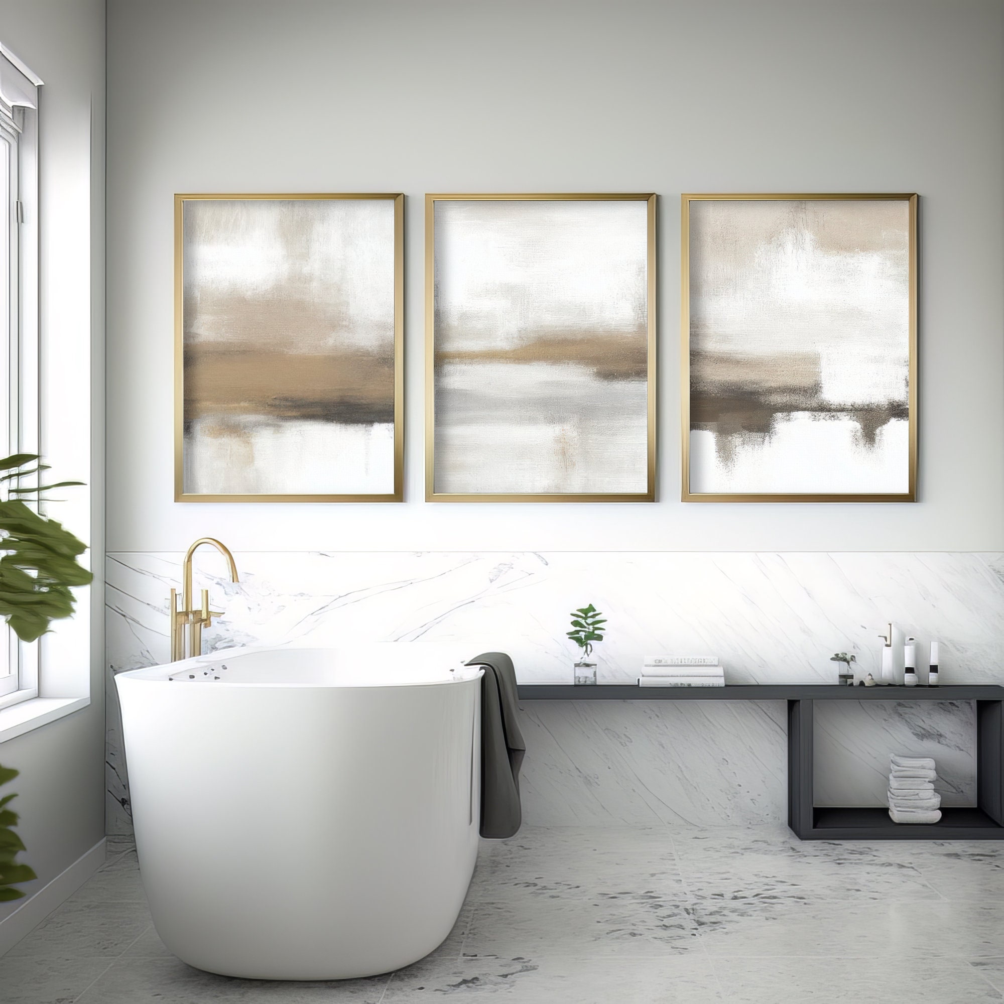 Set of 3 Abstract Neutral Art Print Digital Printable Wall Art Beige ...