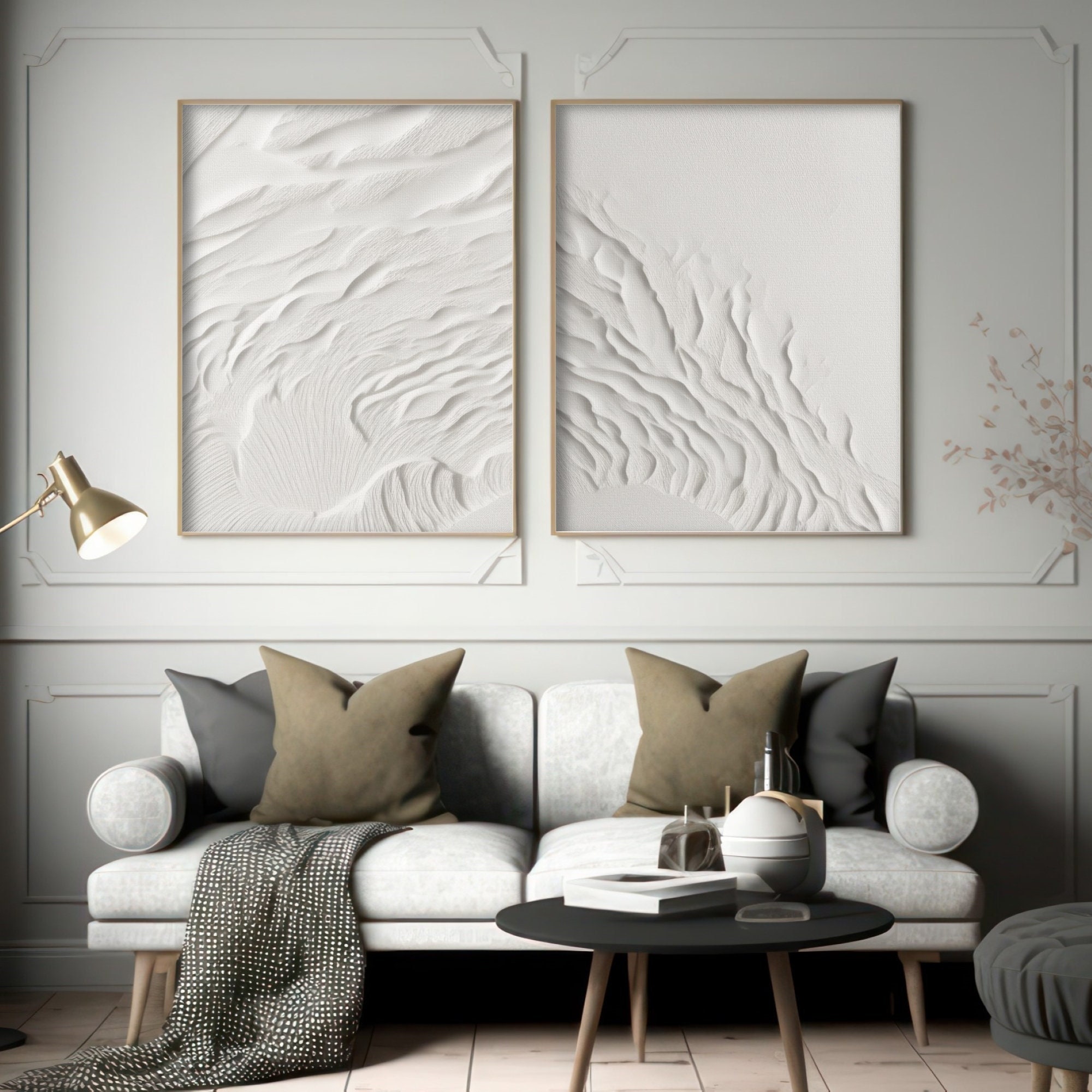 Set of 2 White Textured Effect Wall Art Digital Printable Abstract Wall ...