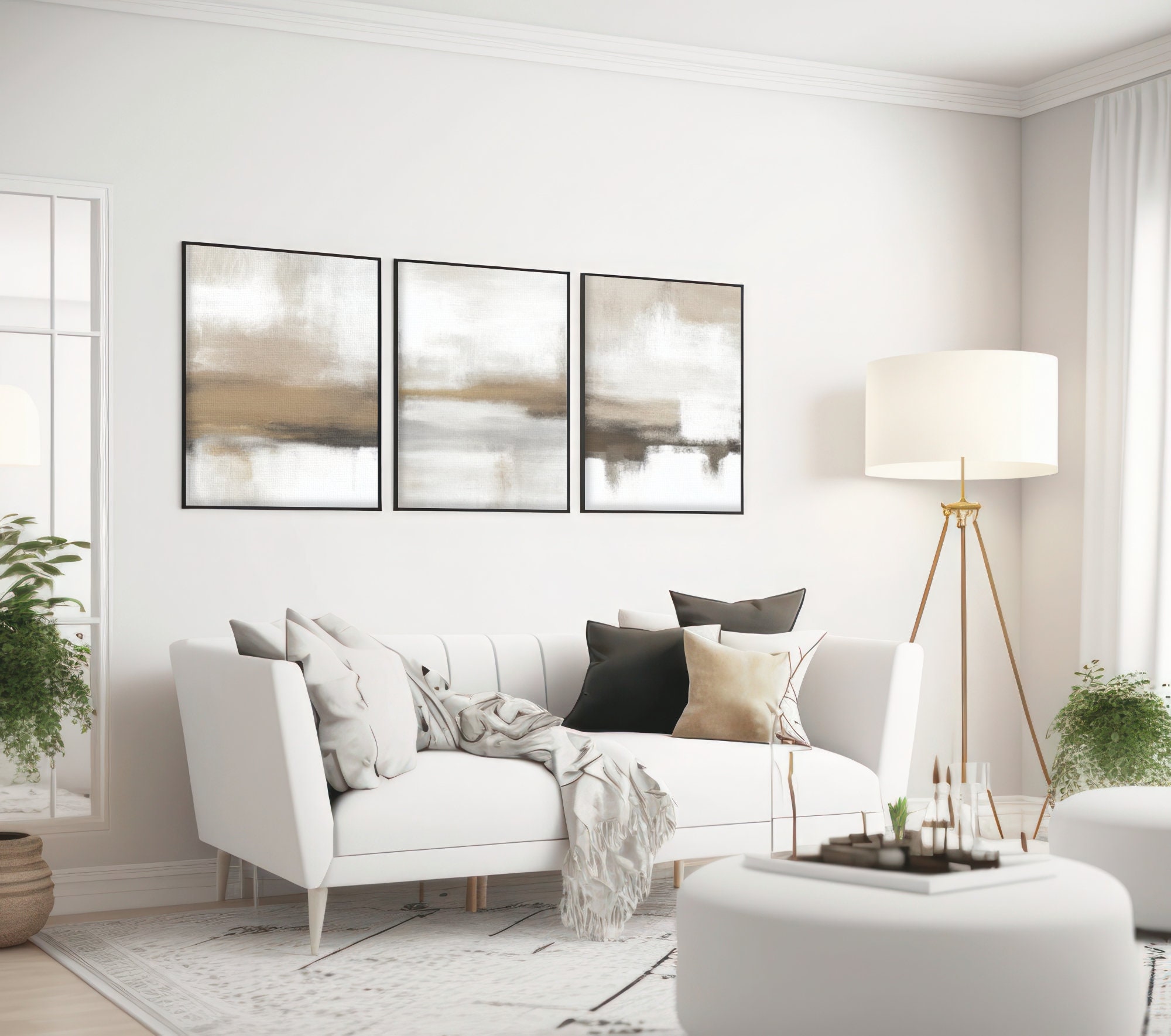 Set of 3 Abstract Neutral Art Print Digital Printable Wall Art Beige ...
