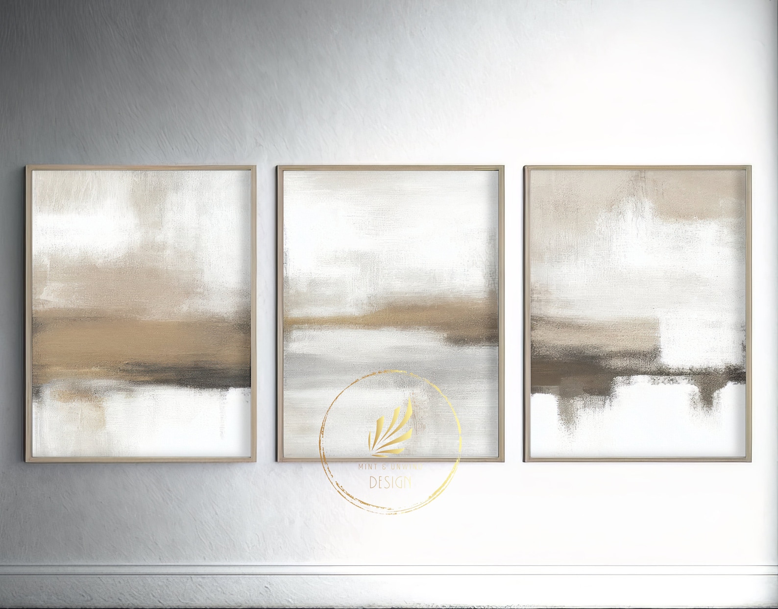 Set of 3 Abstract Neutral Art Print Digital Printable Wall Art Beige ...