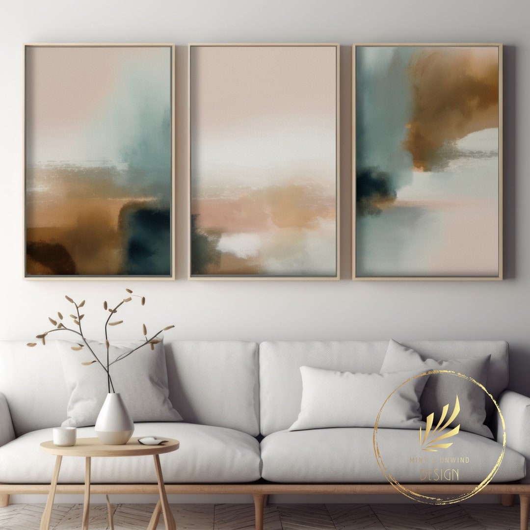 Set of 3 Canvas Roll Unstretched Abstract Watercolor Painting Wall Art ...