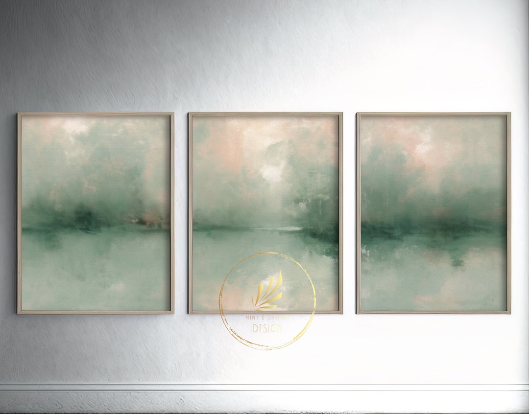 Set of 3 Green Abstract Digital Printable Wall Art Painting - Etsy