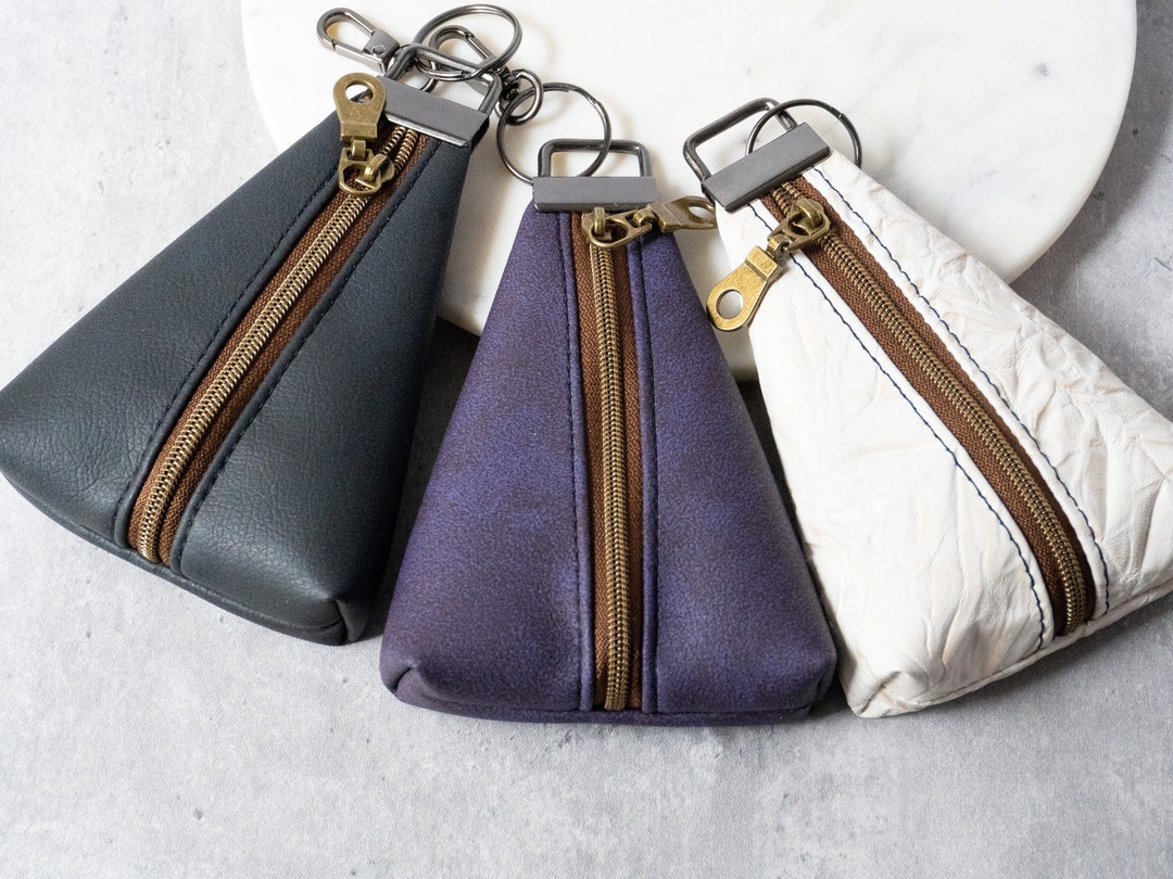 Triangle Vegan Leather Keychain Pouch Coin Purse Keychain - Etsy