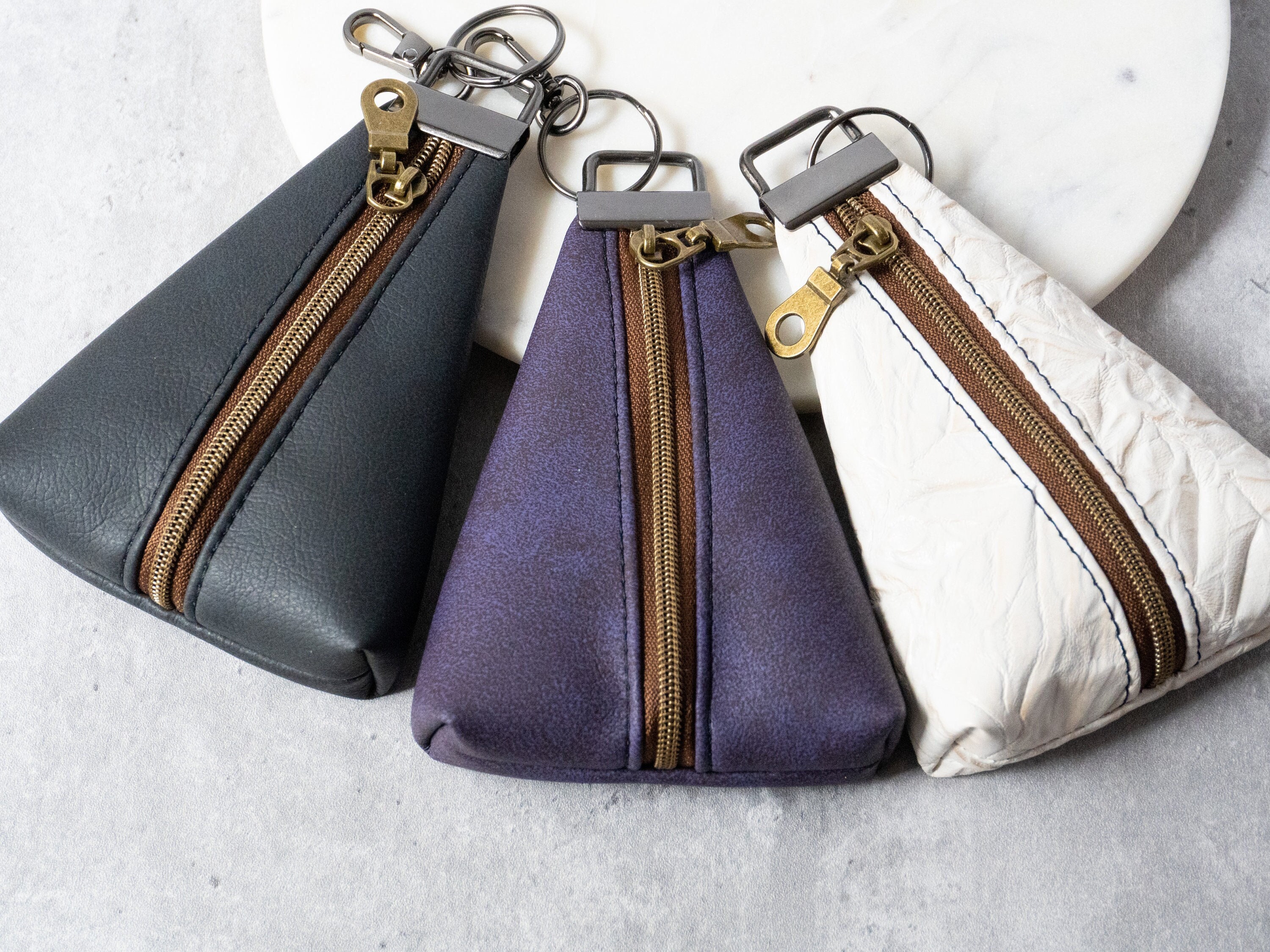 Triangle Vegan Leather Keychain Pouch Coin Purse Keychain - Etsy